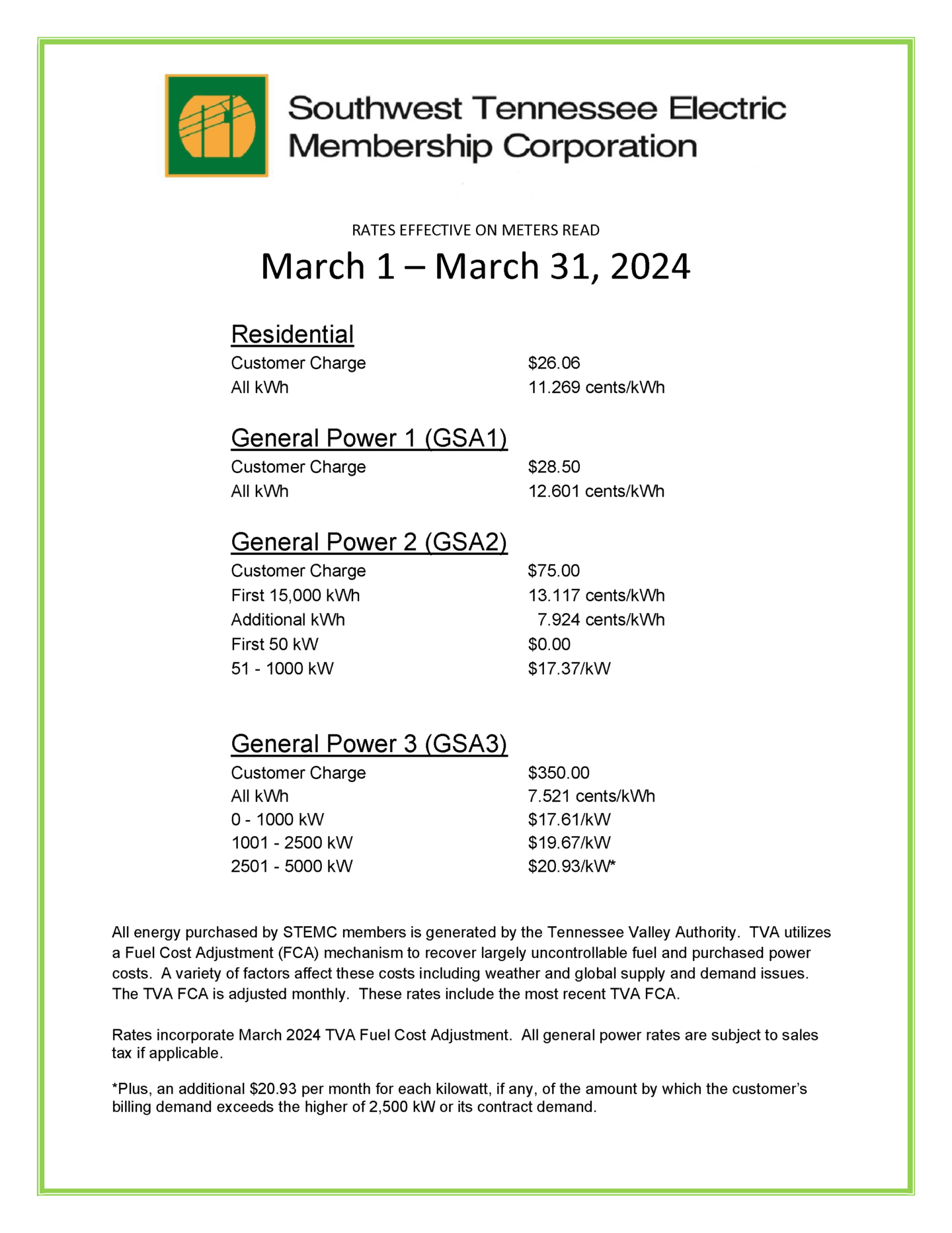 Rates 2024 – Southwest Tennessee Electric Membership Corporation