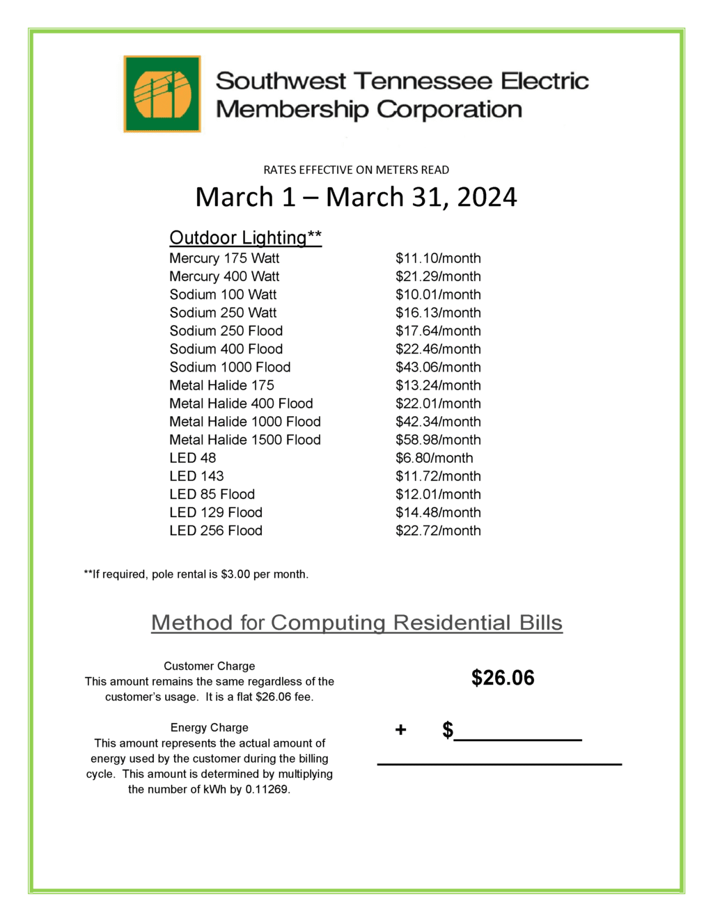 Rates 2024 – Southwest Tennessee Electric Membership Corporation